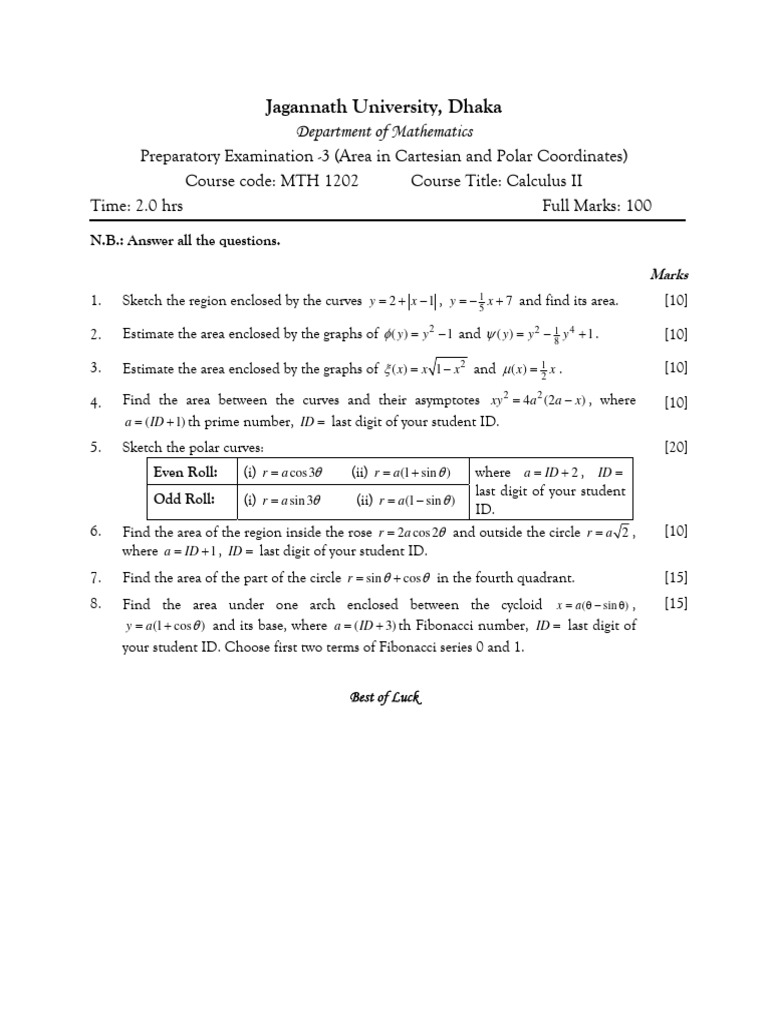 Preparatory Exam: Area Calculations | PDF | Science & Mathematics