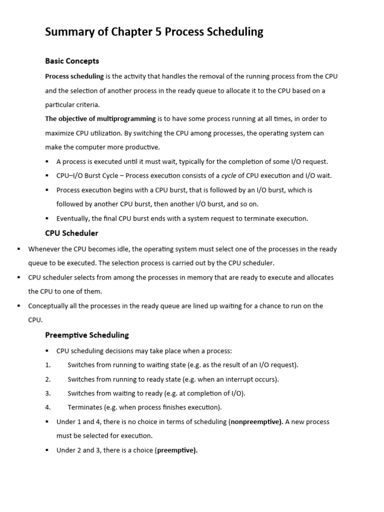 Operating System Summary of Chapter 5 | PDF | Scheduling (Computing) | Process (Computing)