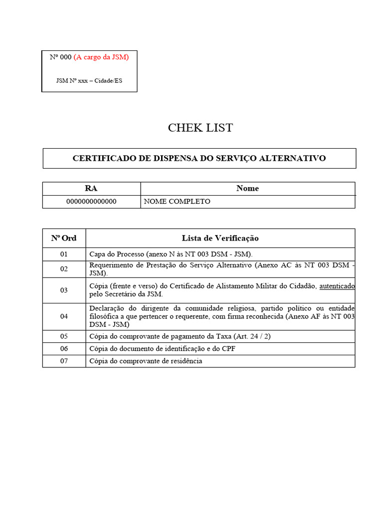 03-Requerimento de Dispensa Do Serviço Alternativo - CDSA - Modelo ...