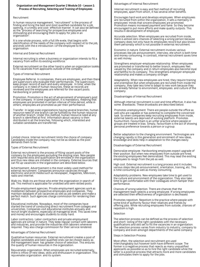 Organization and Management Quarter 2 Module 10 - Lesson 1 Process of Recru - 20240102 - 151527 ...