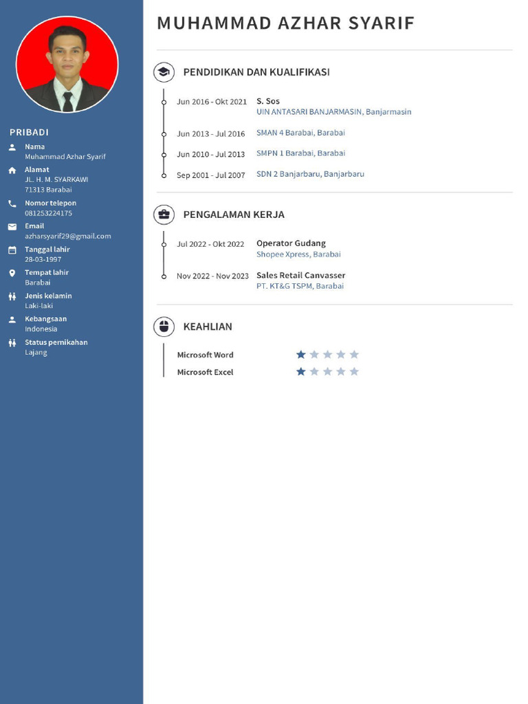 Contoh CV M. AZHAR SYARIF | PDF