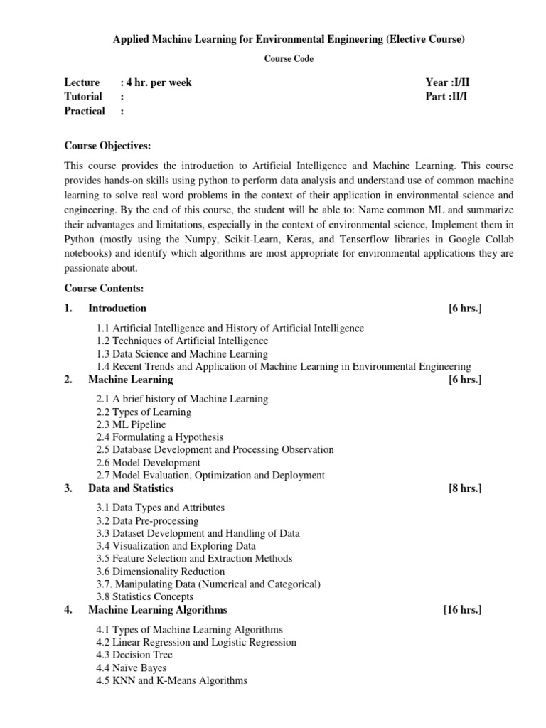 ML Draft Syllabus | PDF | Machine Learning | Artificial Intelligence ML Draft Syllabus | PDF | Machine Learning | Artificial Intelligence