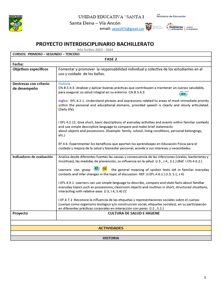 Fase 2 - Proyecto Interdisciplinario - Bachillerato | PDF | Salud y bienestar