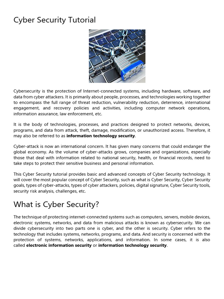 Cyber Security Tutorial | PDF | Security | Computer Security