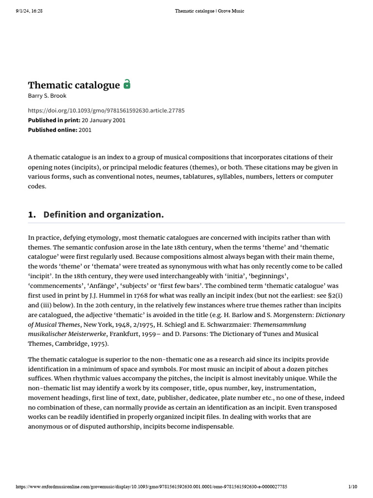 Thematic Catalogue - Grove Music | PDF | Classical Music | Musicology