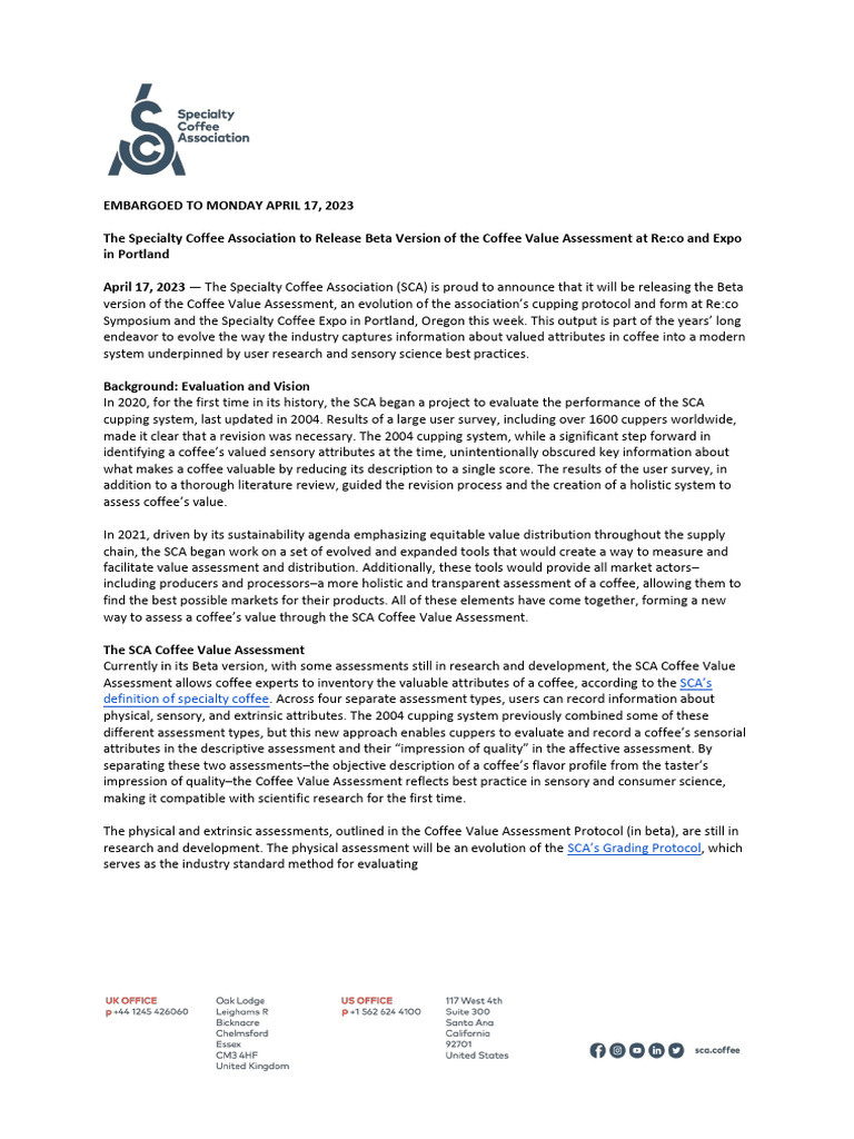Specialty Coffee Value Assessment Launch | PDF | Coffee | Science