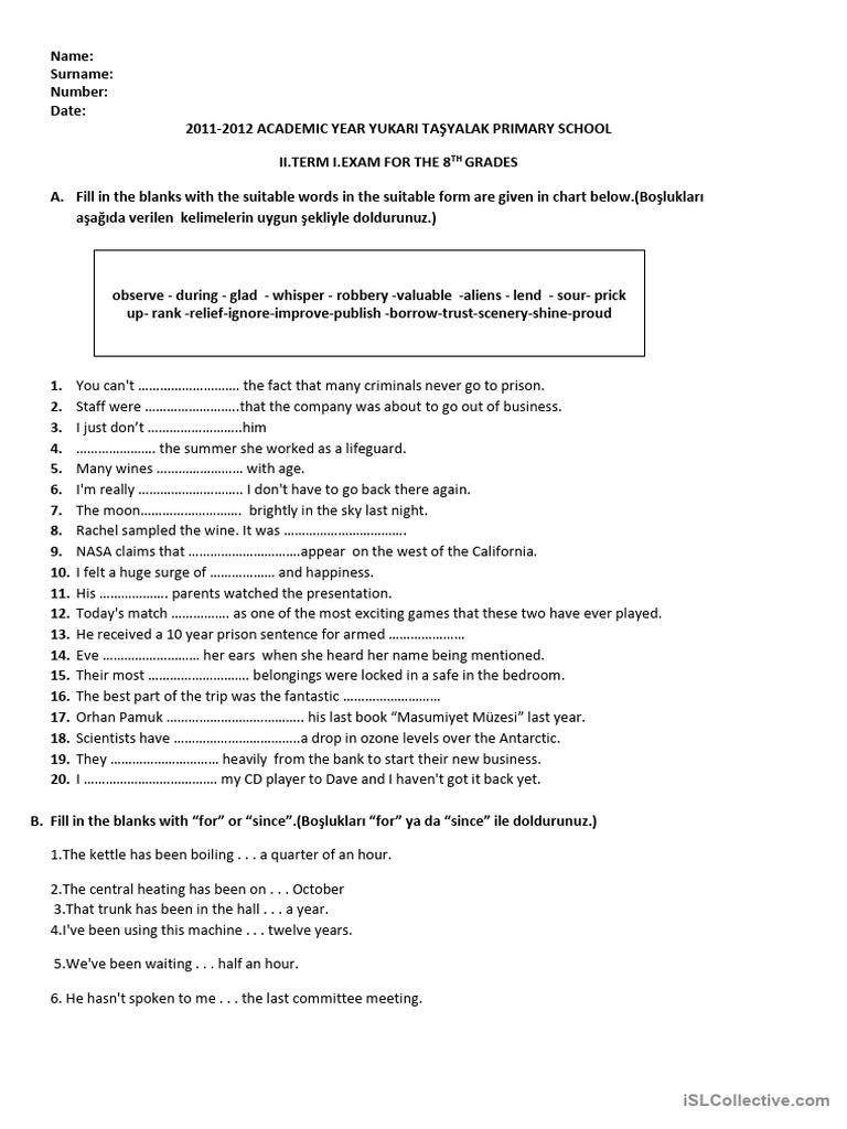 8th Grade English Final Exam 2011-2012 | PDF