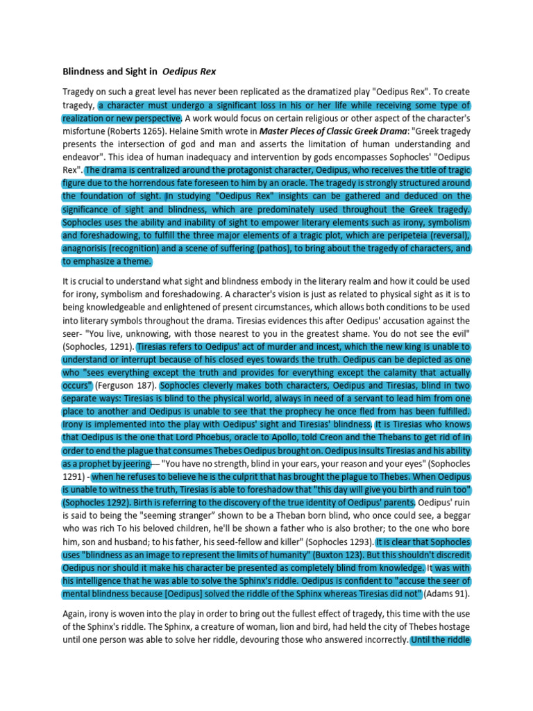 Blindness and Sight in Oedipus Rex | PDF | Tragedy | Sophocles