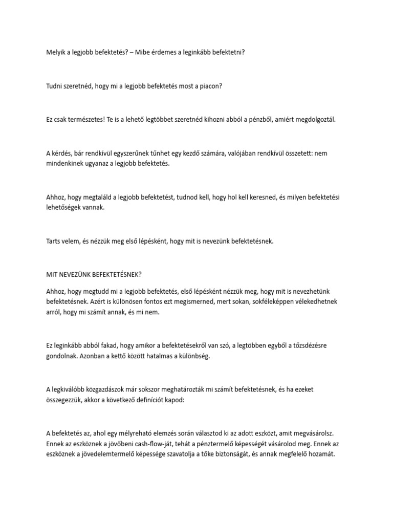 1 - 3 - Melyik A Legjobb Befektetés | PDF