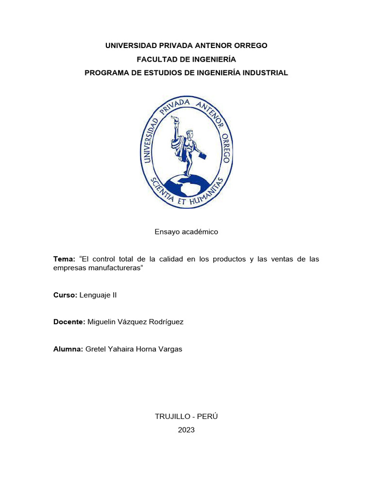 Ensayo Control de Calidad Final | PDF | Calidad (comercial) | Business