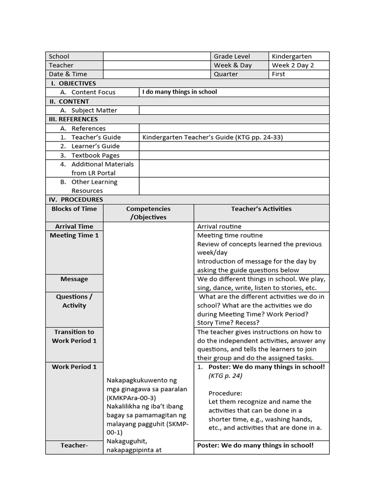 Kinder Q1 Week 2 | PDF | Learning | Teachers