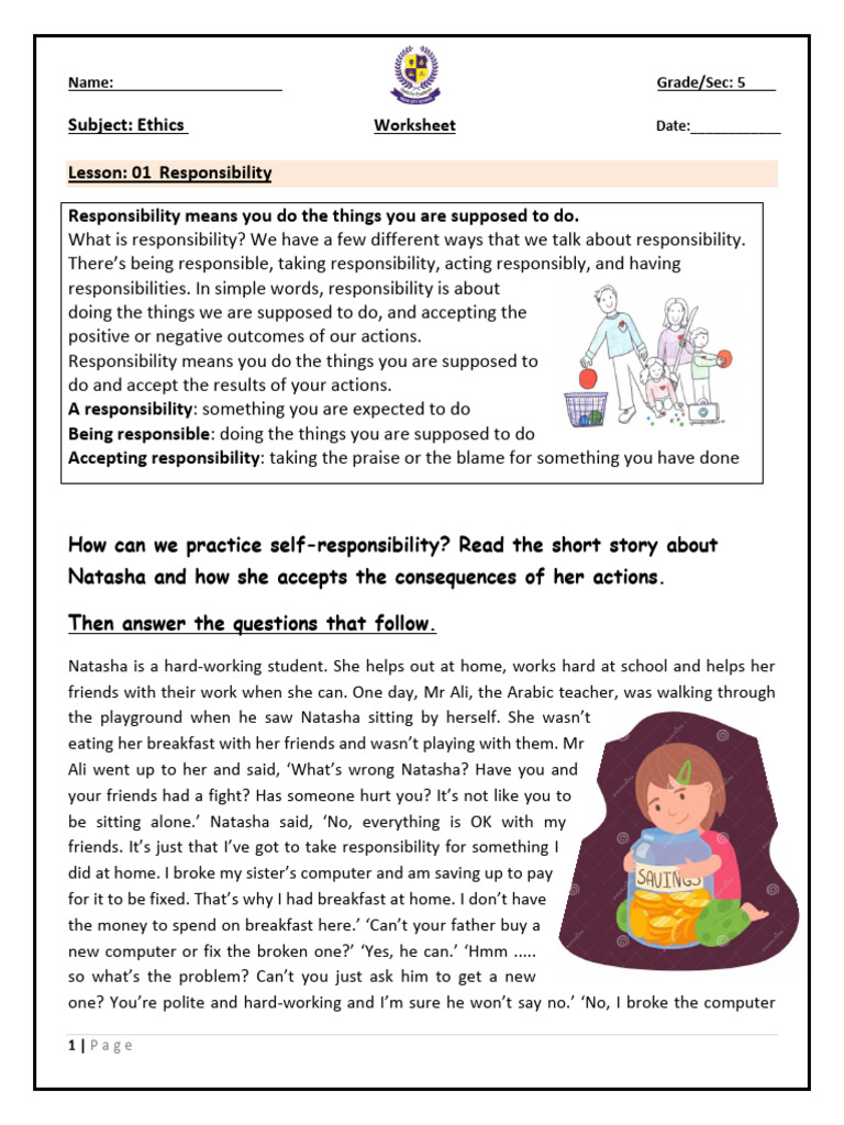 Ethics Worksheet Level 5 Part 01 | PDF | Language Arts & Discipline ...