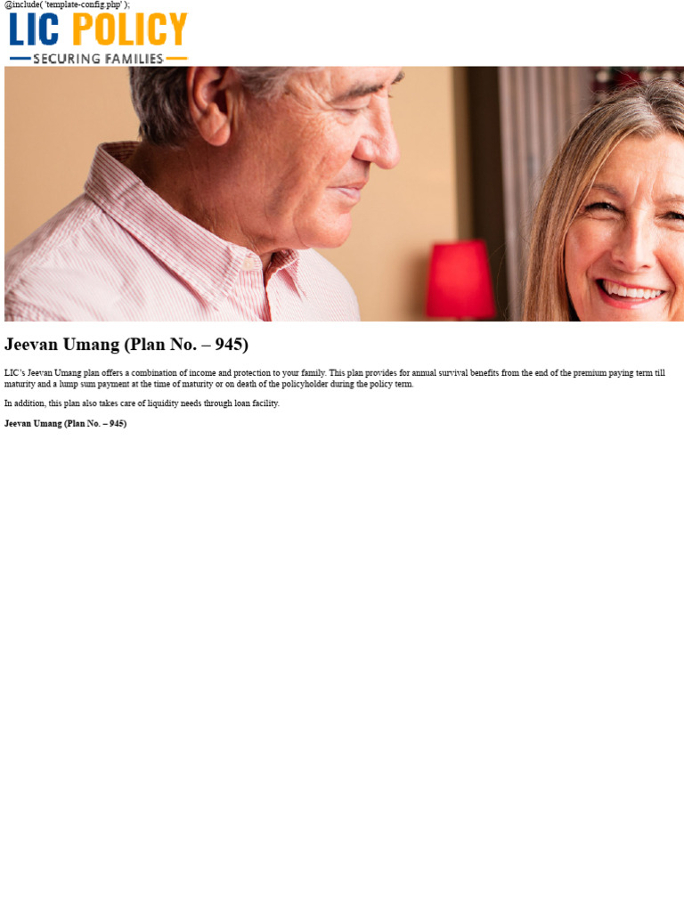 Jeevan Umang (Plan No. - 945) - LIC Policy | PDF