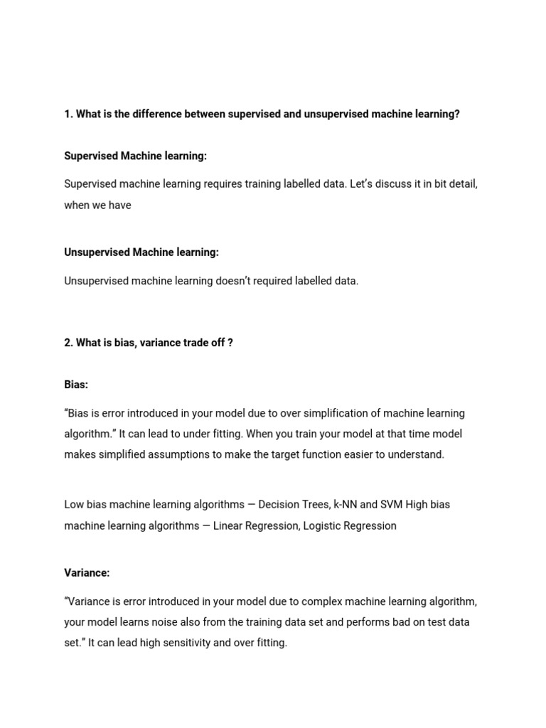 Interview Questions For DS & DA (ML) | PDF | Machine Learning | Sensitivity And Specificity