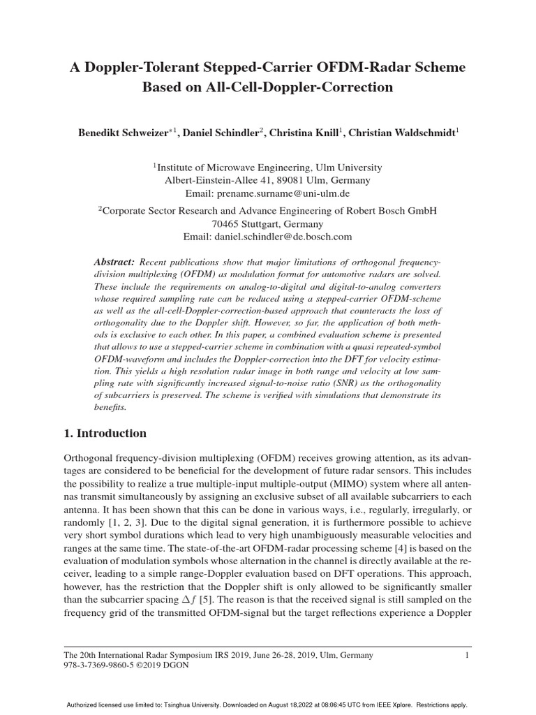 A Doppler Tolerant Stepped Carrier Ofdm Radar Scheme Based On All Cell Doppler Correction