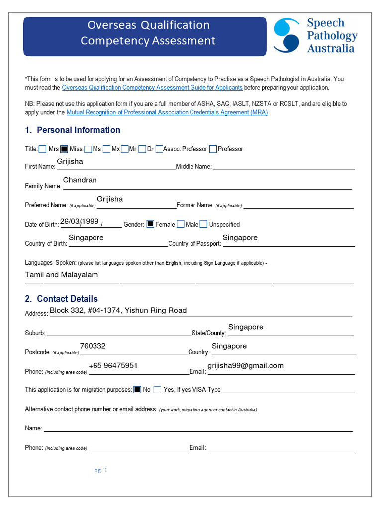 Speech Pathologist Competency Application | PDF | International English ...