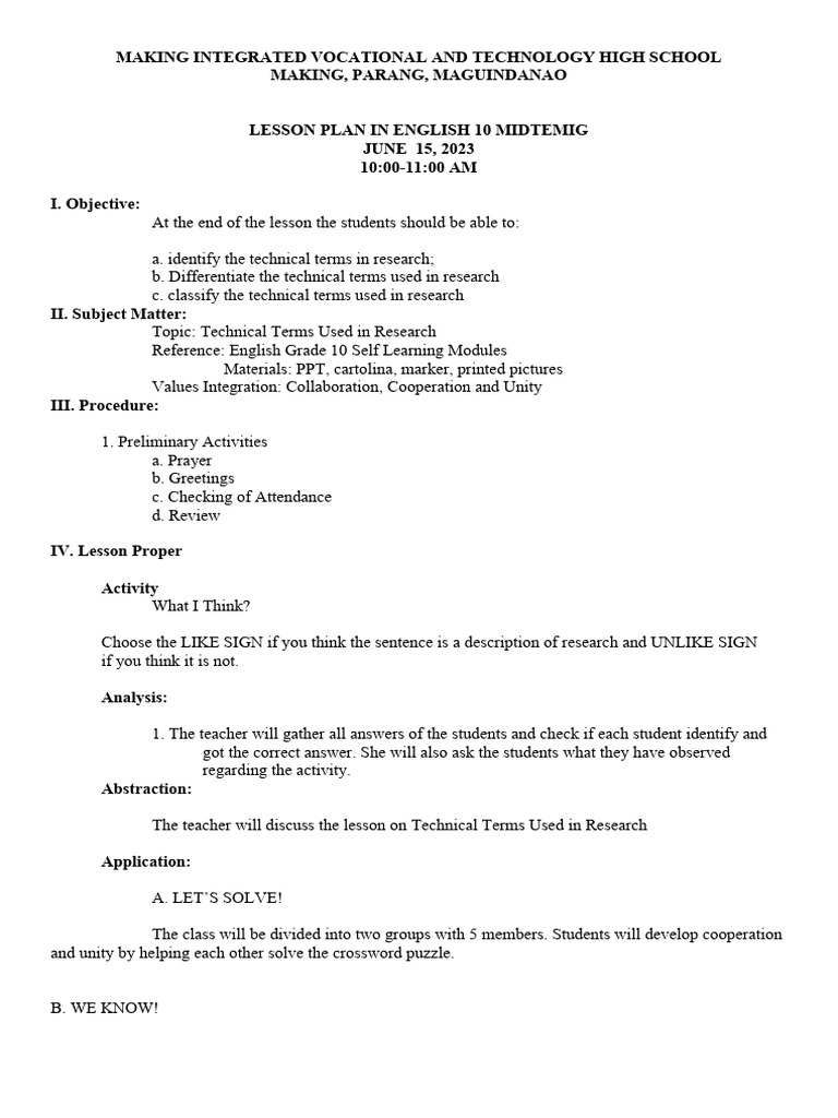 Lesson Plan Cot 2 | PDF | Lesson Plan | Cognitive Science