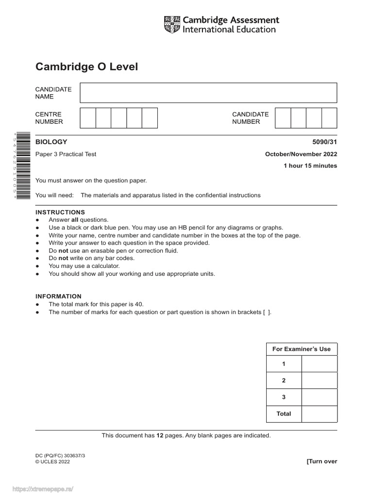 Biology Paper O-Level Practicale | PDF