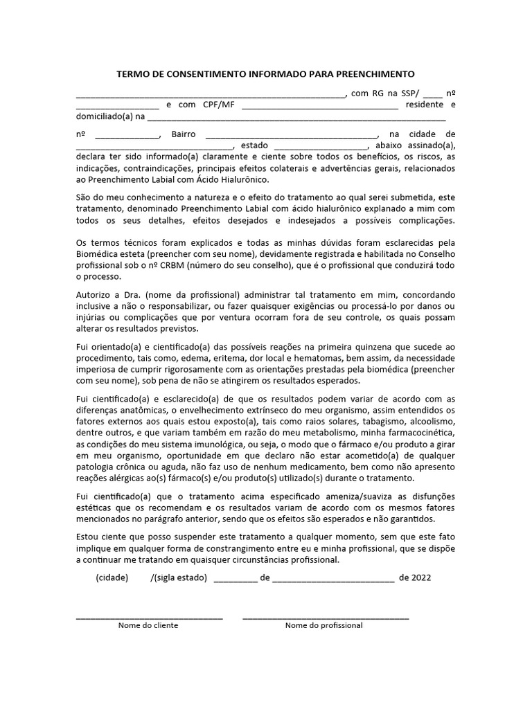 Termo de Consentimento Preenchimento | PDF | Sistema de saúde | Ciências da Saúde