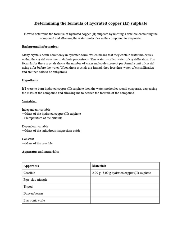 Fabio Coelho Hydrated Copper (II) Sulphate Formula | Download Free PDF ...