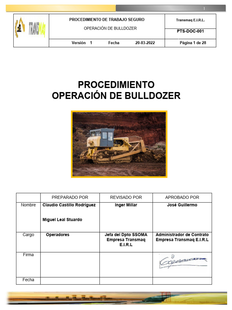 Procedimiento Seguro Bulldozer | PDF | Residuos | Seguridad y salud ...