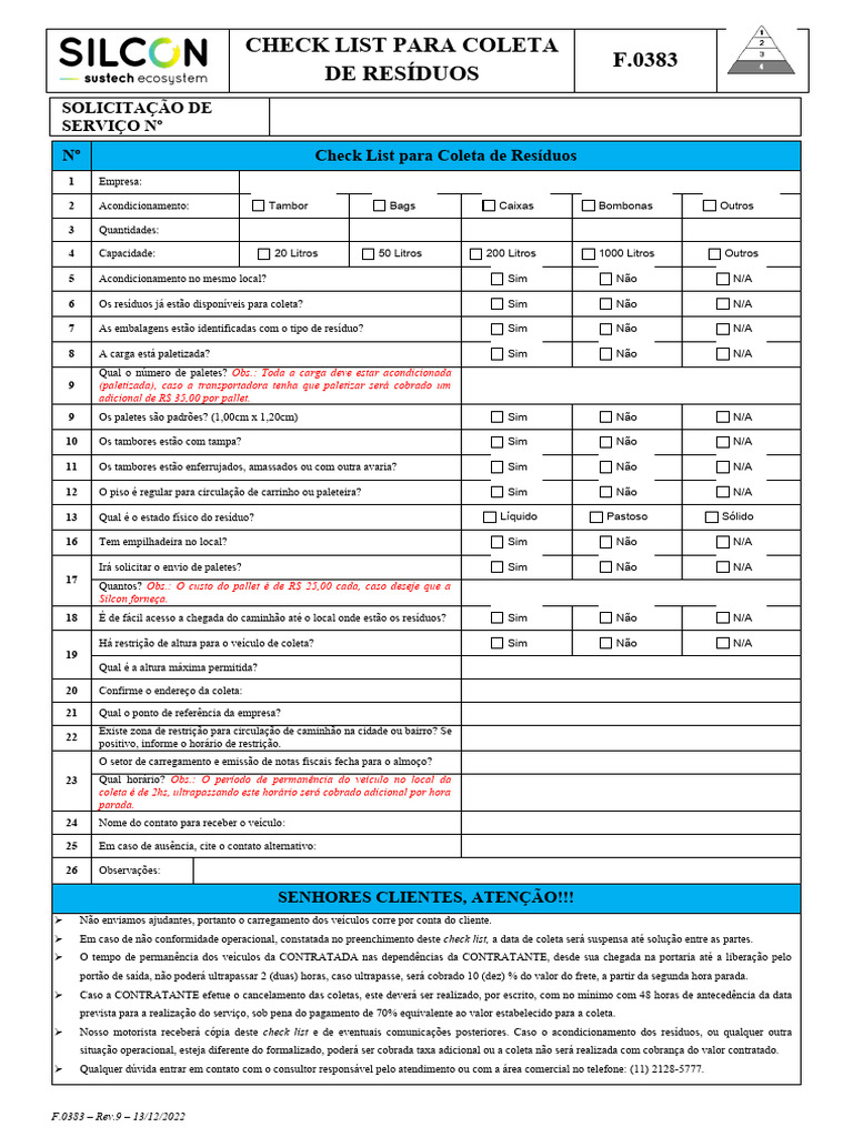 Check List Resíduos | PDF | Paleta | Desperdício