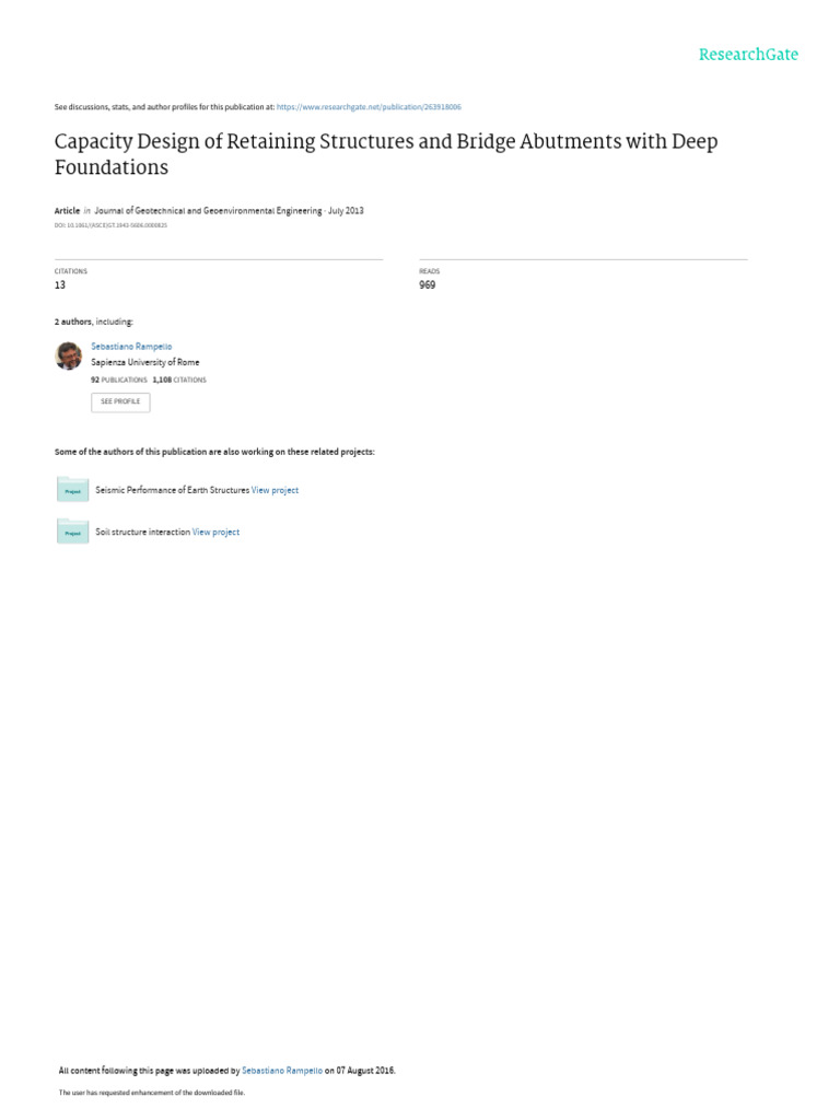 Capacity Design of Retaining Structures and Bridge Abutments With Deep ...