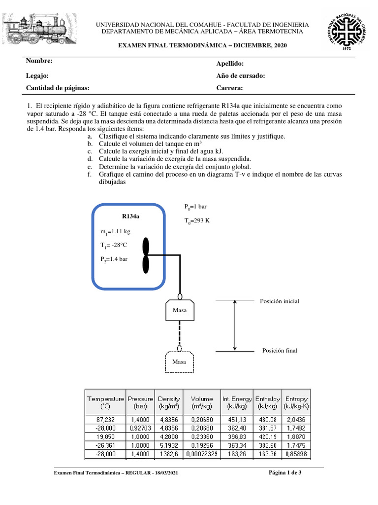 Termo. - Final 21-03 | PDF | Termodinámica | Ejercicio