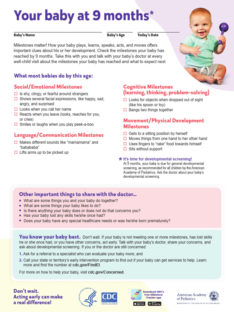 Eng. 9 Months Milestone Moments Checklist 2021 P | PDF | Cognition ...