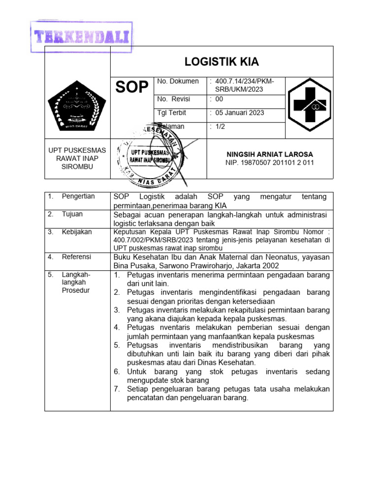 Sop Logistik Kia | PDF