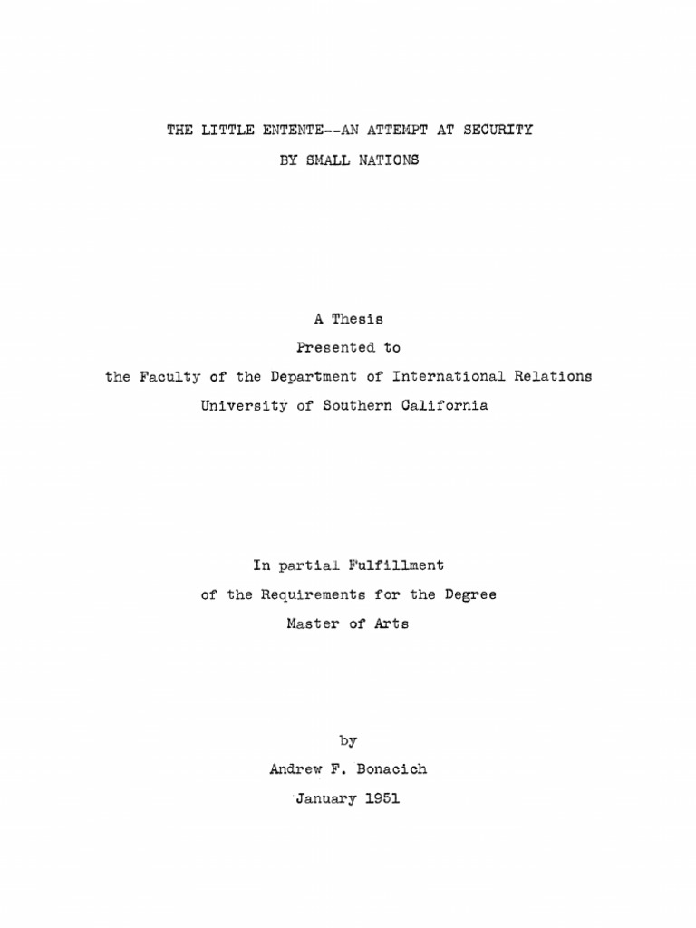 The Little Entente An Attempt at Security by Small Nations (Bonacich ...