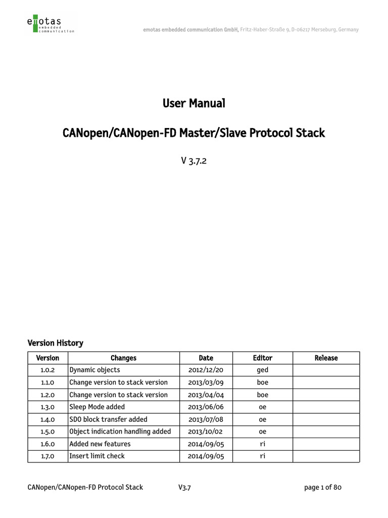 Emotas Canopen Stack User Manual English | PDF | Computing | Computer ...