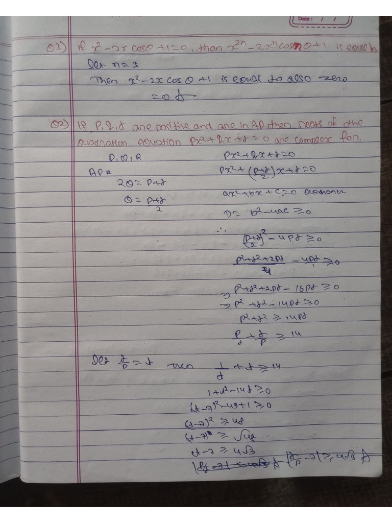 Quadratic Equations DPP 1 Solution | PDF