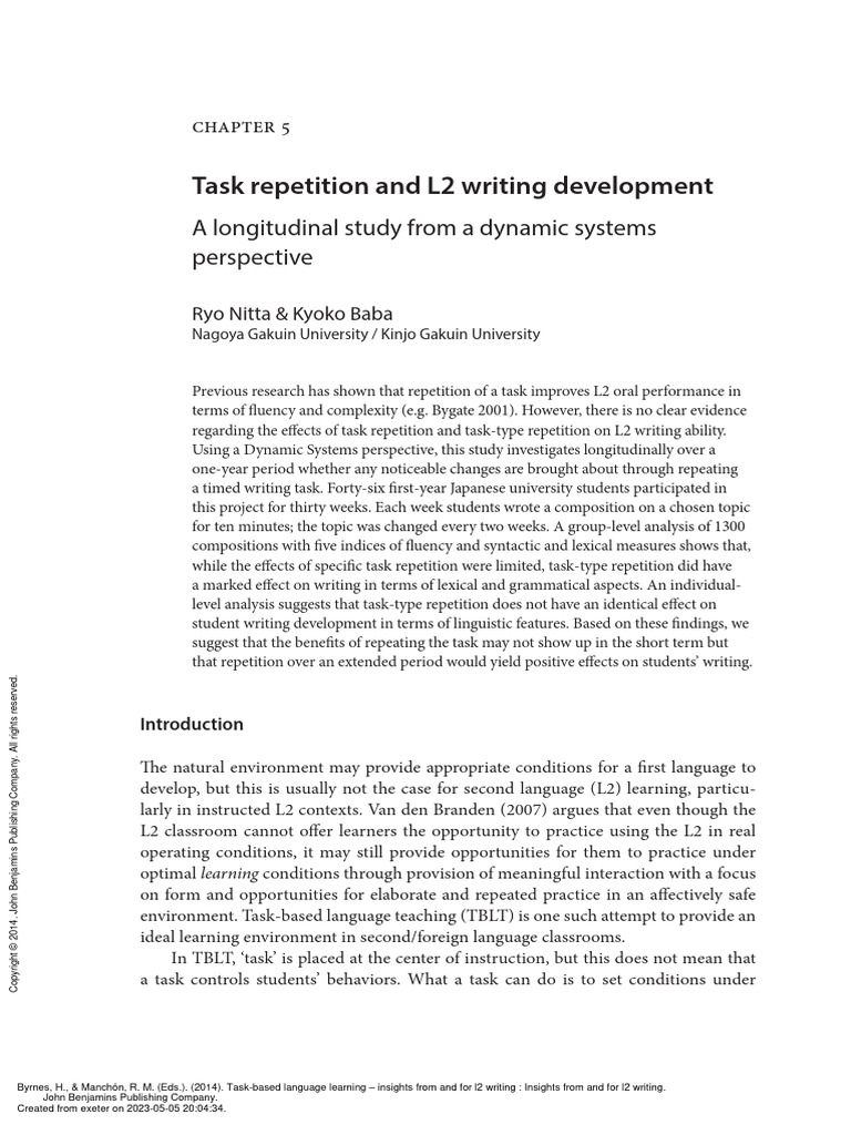 Task Repetition and L2 Writing Development | PDF | Second Language Acquisition | Second Language