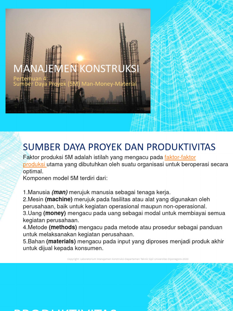 Materi 4 Manajemen Konstruksi Genap 2022 - 2023 Sumber Daya Proyek ...