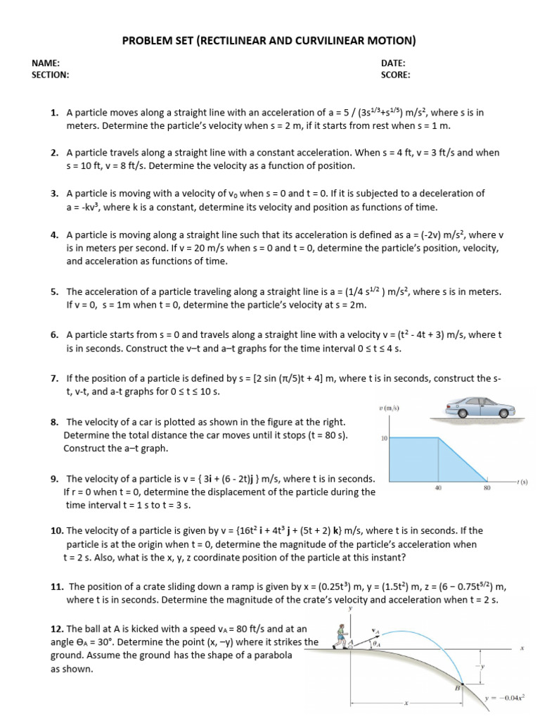 Final Problem Set 1 | PDF | Acceleration | Velocity