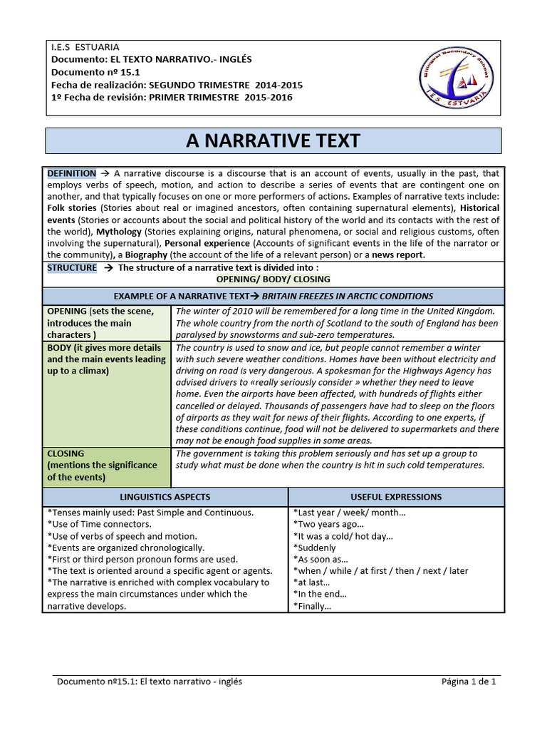 2015-16.15.1.-TEXTO-NARRATIVO-INGLES | PDF | Narrative | Languages