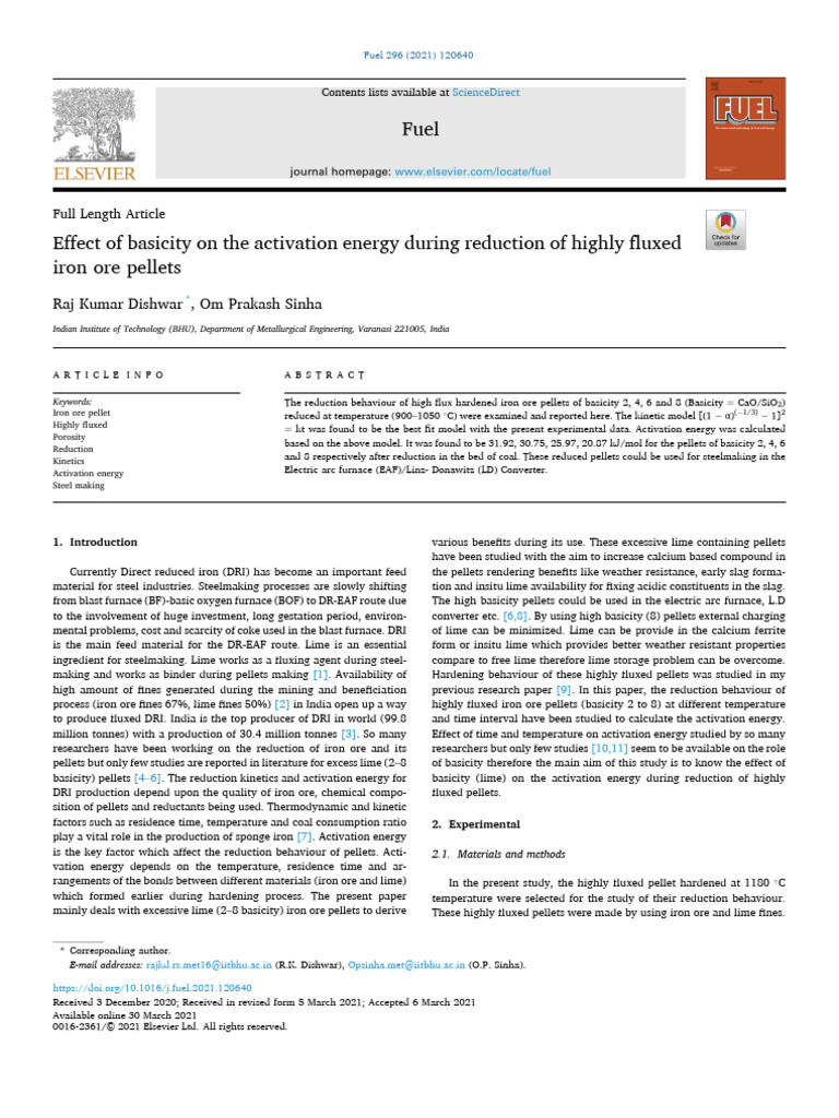 Effect of Basicity On The Activation Energy During Reduction of Highly ...