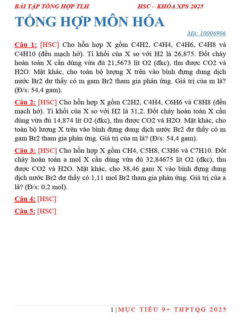 T NG H P Môn Hóa: Câu 1: (HSC) | PDF