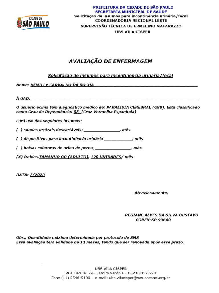 Solicitação de Fraldas - Modelo | Download grátis PDF | AVC | Problemas ...
