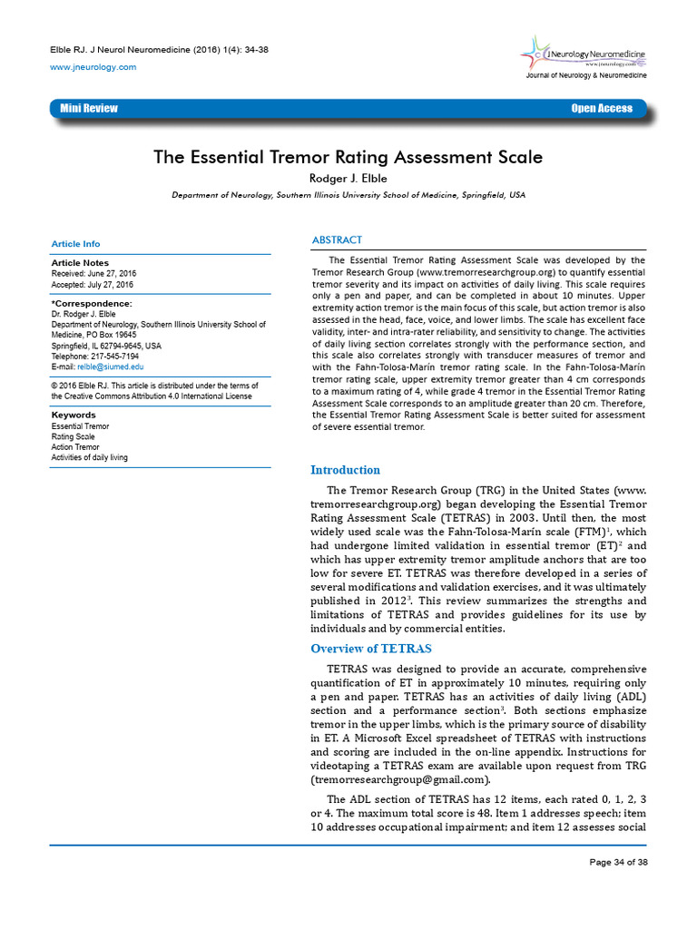 Essential Tremor Rating Assessment Scale | PDF | Statistics | Clinical ...