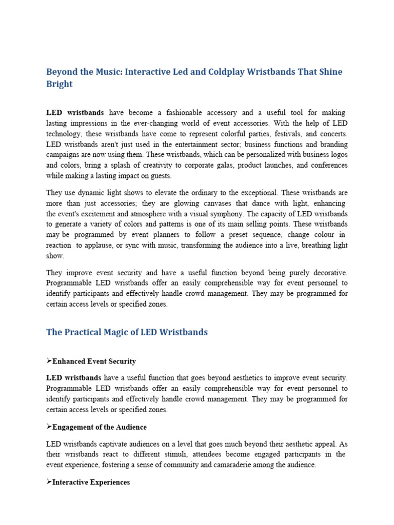 Beyond The Music Interactive Led and Coldplay Wristbands That Shine Bright | PDF