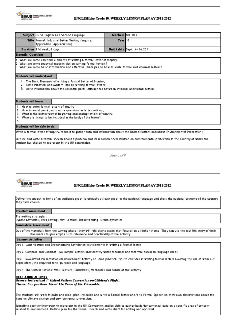 Grade 10 English Lesson Plan | PDF | Educational Assessment | Lesson Plan