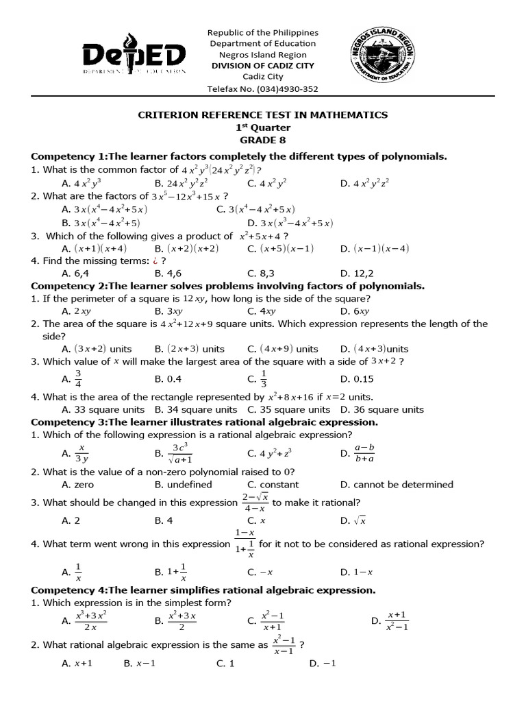 CRT G-8 1st Quarter | PDF | Cartesian Coordinate System | Equations