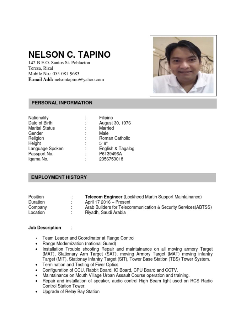Update CV Nelson Tapiño | Download Free PDF | Inventory | Forklift