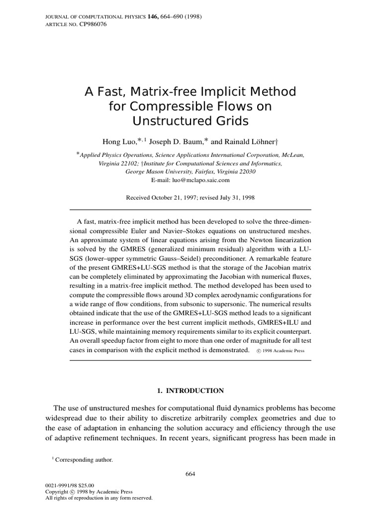 1999, Article, A Fast, Matrix-Free Implicit Method For Compressible ...