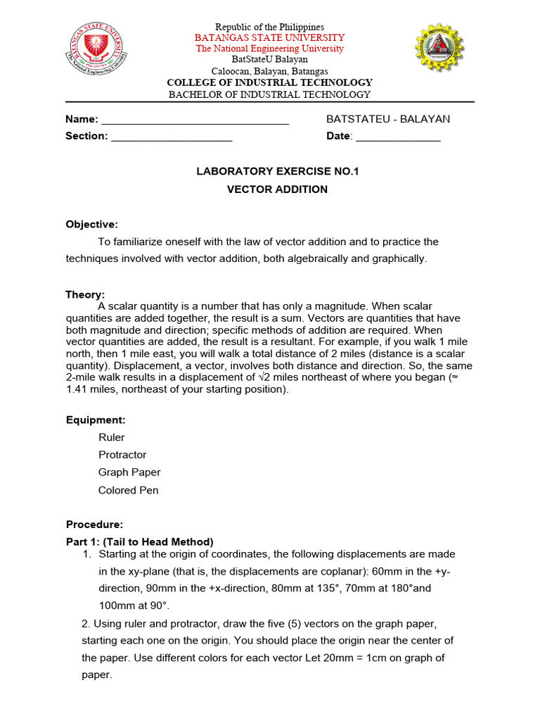 Laboratory Exercise No. 1 | PDF | Euclidean Vector | Distance