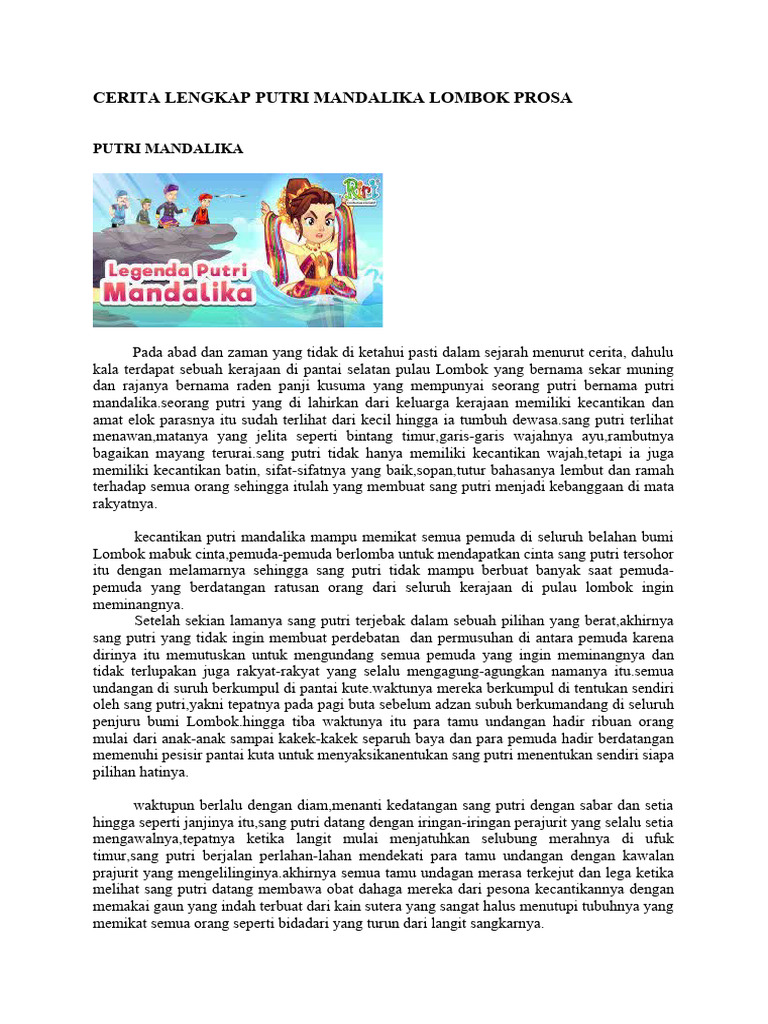 Cerita Lengkap Putri Mandalika Lombok PR | PDF