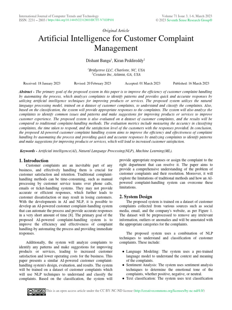 Using Sentiment Analysis in Complaint Management System | PDF | Artificial Intelligence ...