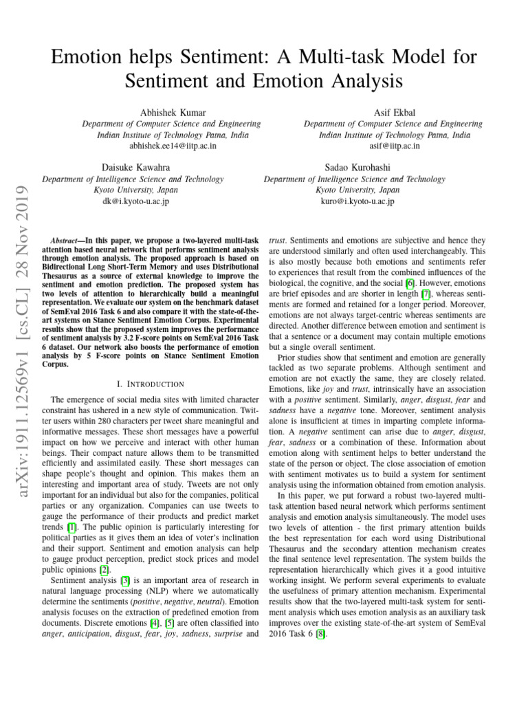 A Multi-task model for sentiment analysis | PDF | Emotions | Cognition A Multi-task model for sentiment analysis | PDF | Emotions | Cognition